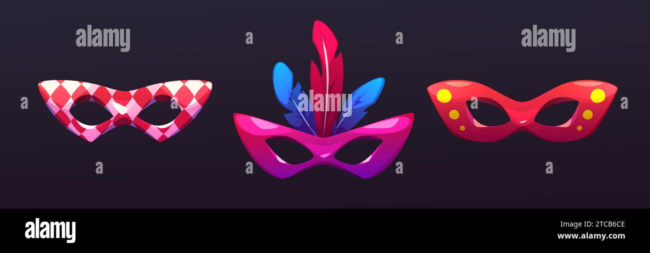 Set of colorful carnival masks isolated on black background. Vector ...