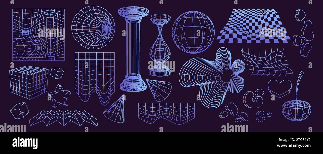 Abstract wireframe shapes set isolated on background. Vector ...