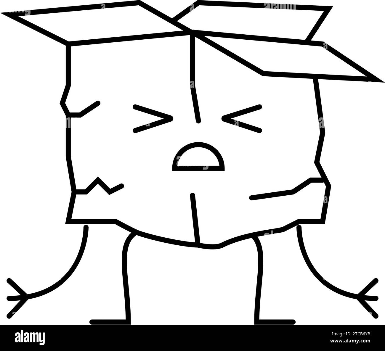 torn sad cardboard box character line icon vector illustration Stock ...