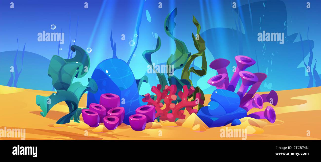 Underwater landscape with seaweeds. Vector cartoon illustration of ...