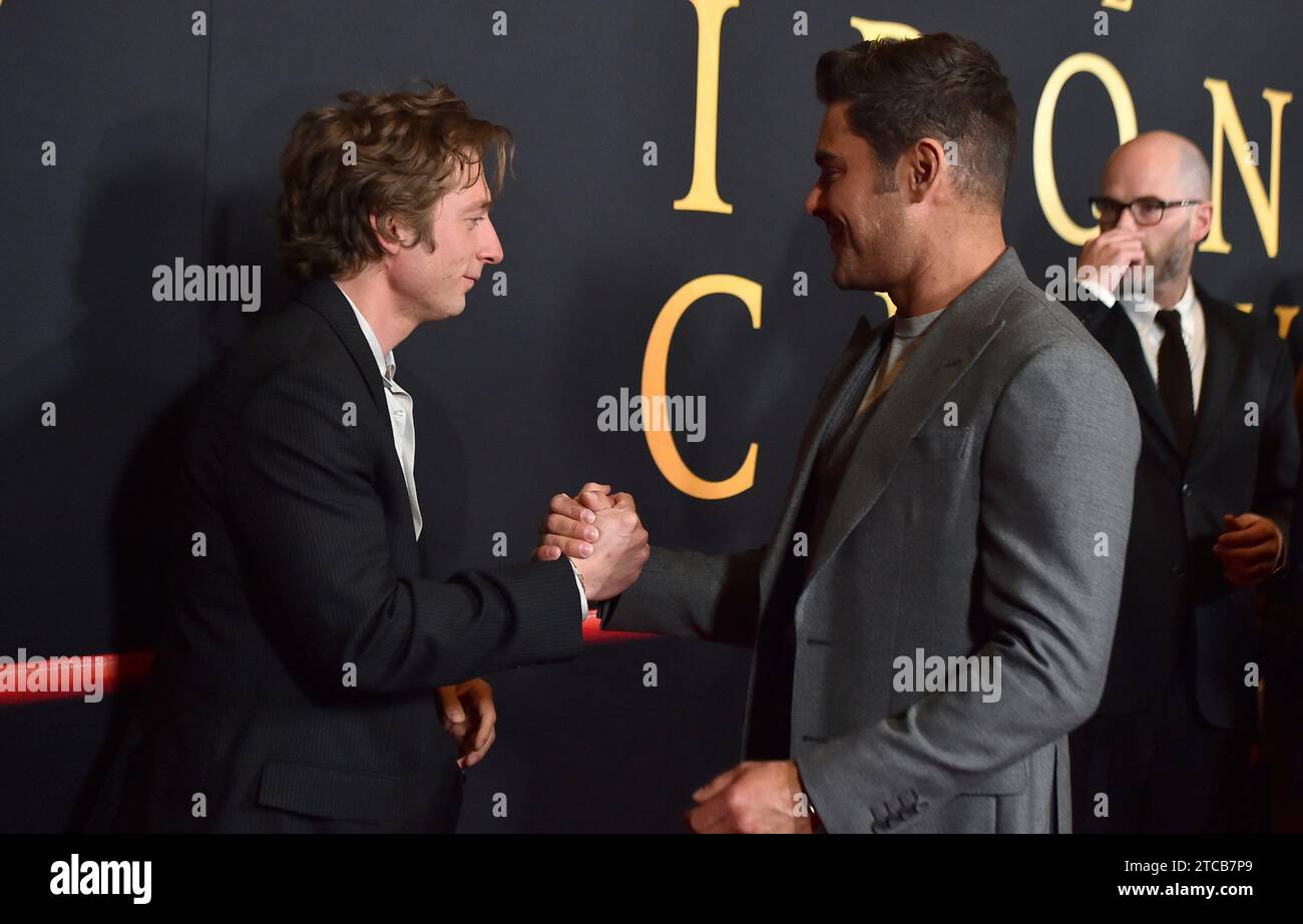Jeremy Allen White and Zac Efron attend the premiere of "The Iron Claw ...