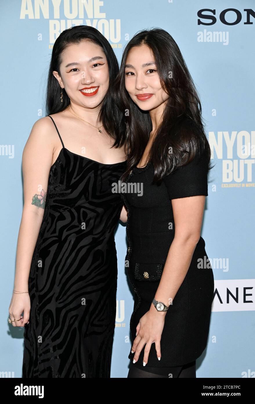 Sarah Han, left, and Michelle Kwak attend the premiere of "Anyone But ...