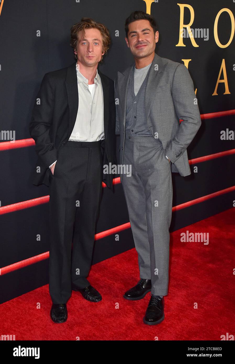 Jeremy Allen White and Zac Efron attend the premiere of "The Iron Claw ...