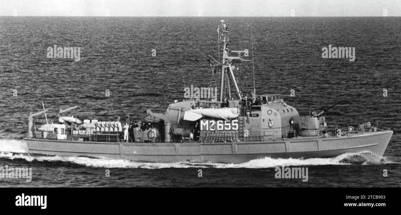 West German minesweeper Nixe (M2655) underway in the Baltic Sea, circa ...