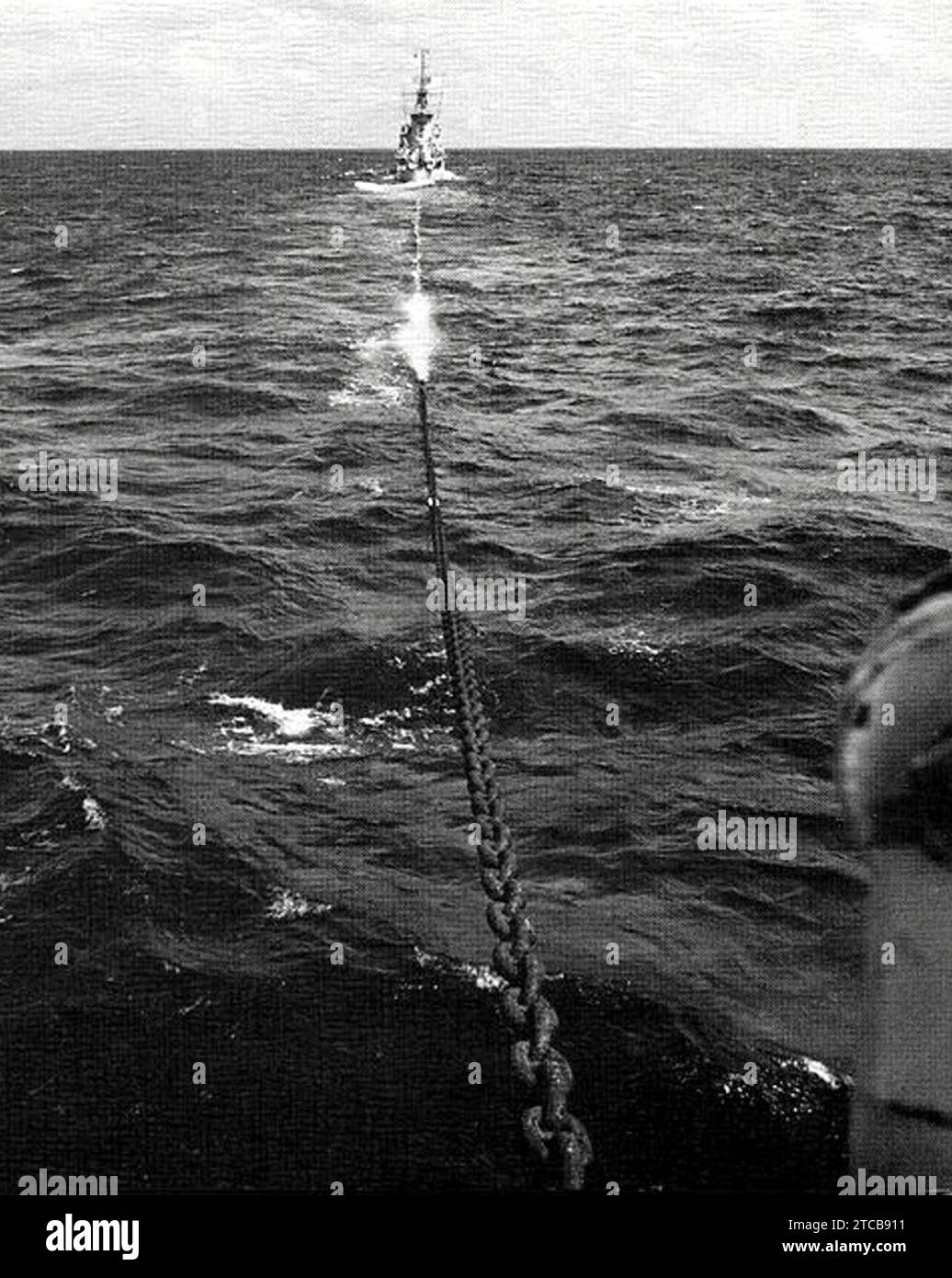 West German frigate Braunschweig (F225) towing a ship in 1972 Stock ...