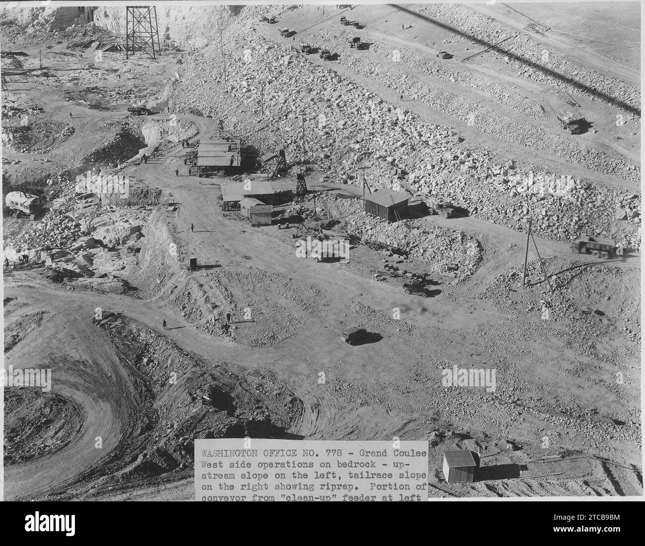 West side operations on bedrock - upstream slope on the left, tailrace ...