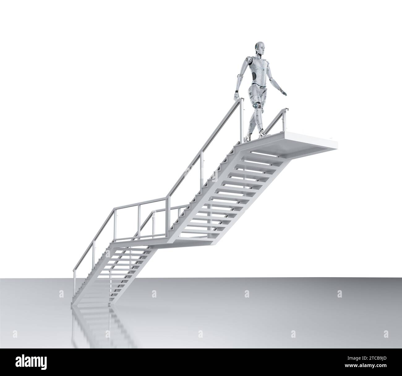 Technology development concept with 3d rendering robot climb or walk up ...