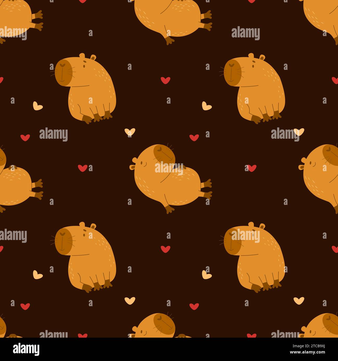 Seamless pattern. Funny animals capybaras on black background. Vector illustration for design ...