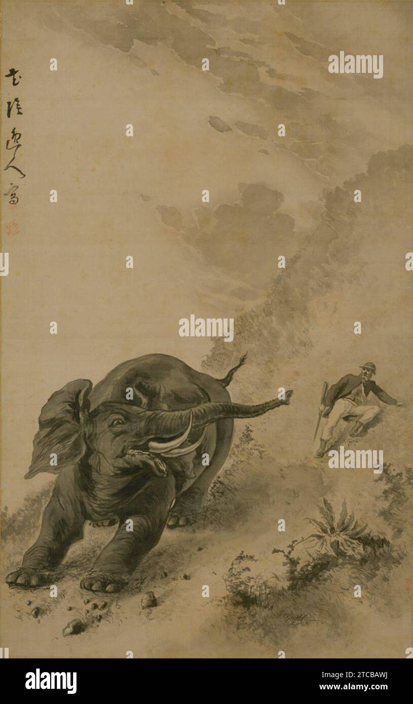 Westerner Catching an Elephant by Takahashi Yuichi Stock Photo - Alamy