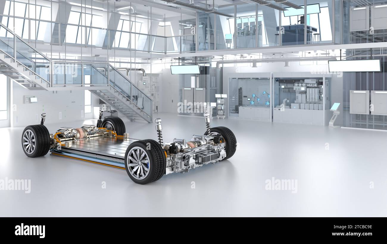 Electric car research and development with 3d rendering ev car with ...