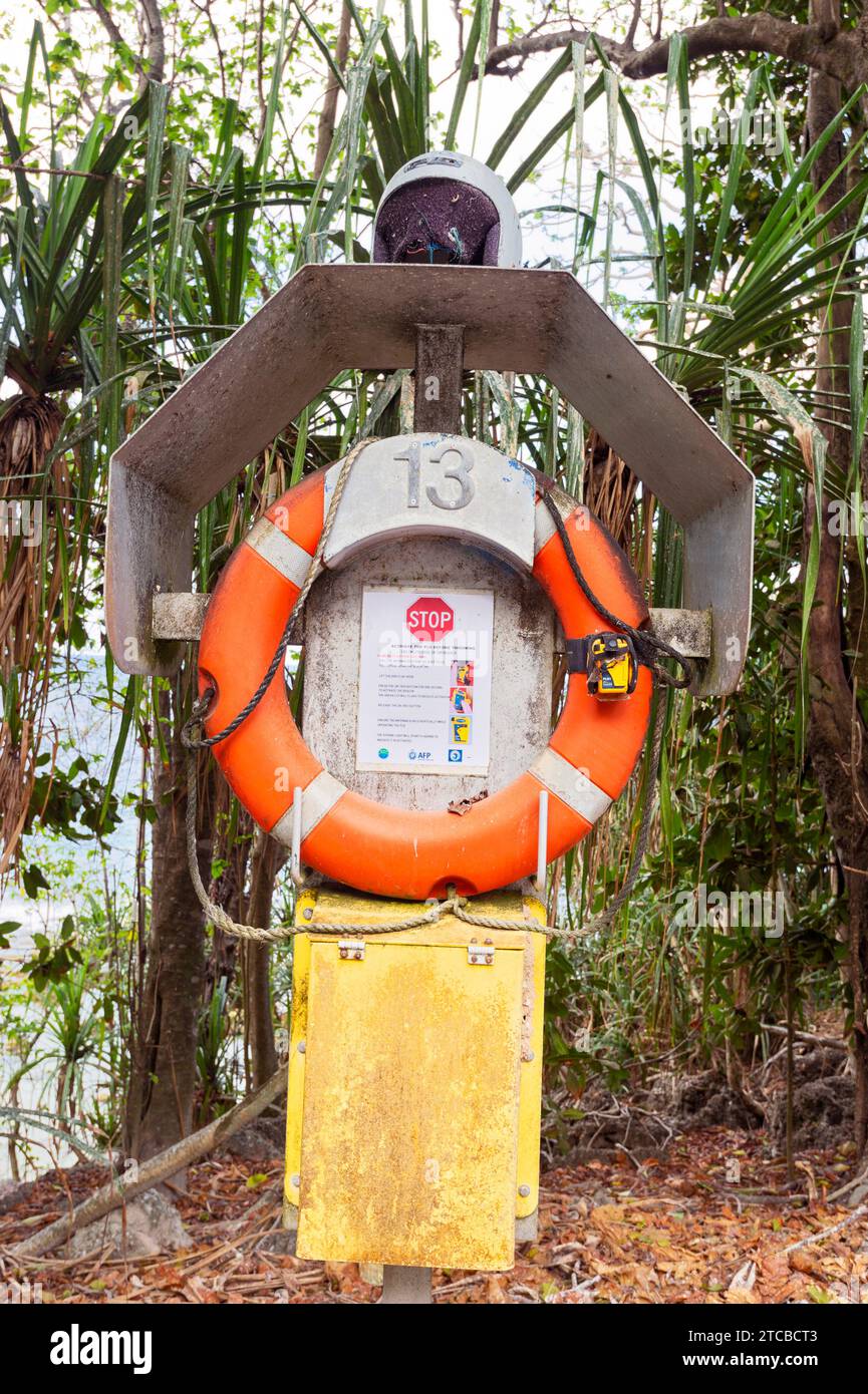 Lifebuoy complete with helmet and a PLB or Personal Locator Beacon on ...