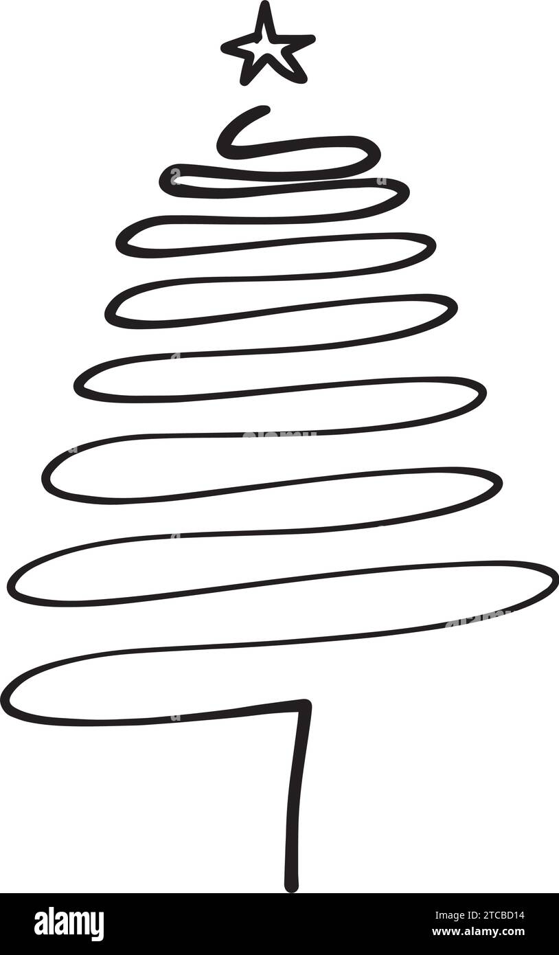 Christmas tree icon, vector hand drawn outline illustration of Xmas ...