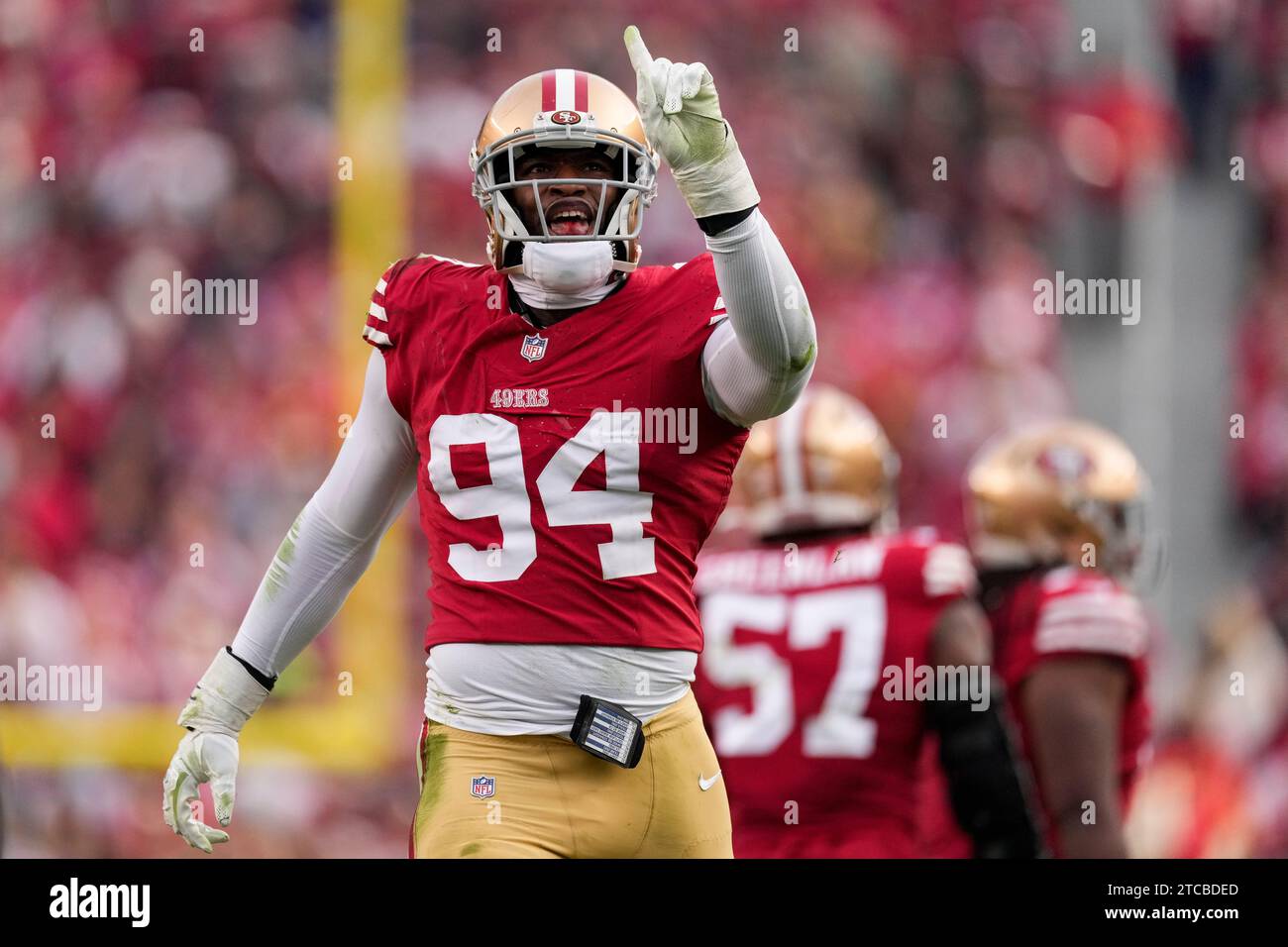 San Francisco 49ers defensive end Clelin Ferrell celebrates after ...
