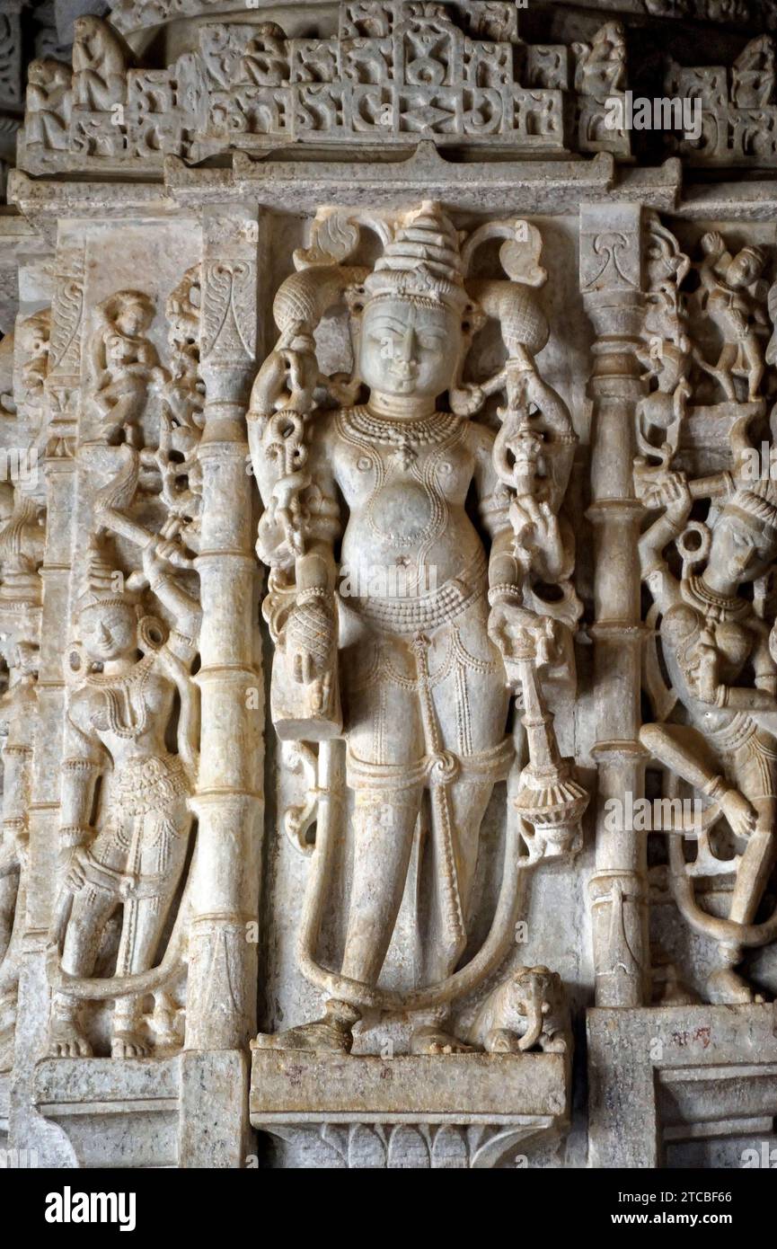 Gods and Goddess carved on the wall of Ranakpur Adinatha Jain Temple ...
