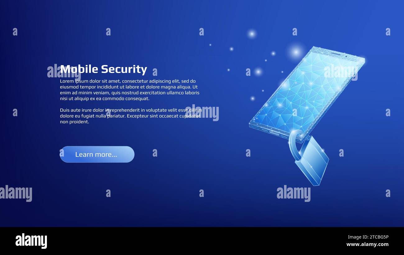 Mobile phone security concept on dark blue background. Protecting your ...