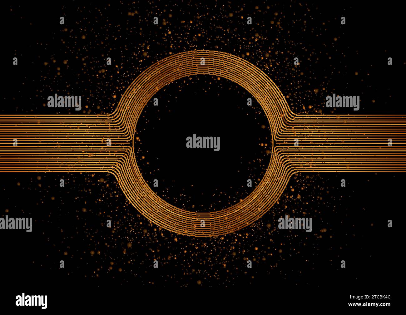 Golden minimal round lines and shiny dust particles abstract tech ...