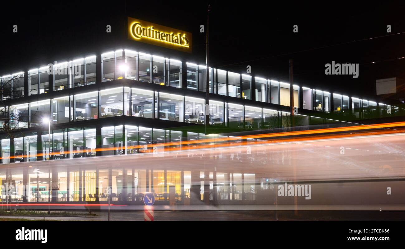 Hanover, Germany. 12th Dec, 2023. Lights shine in the new corporate ...