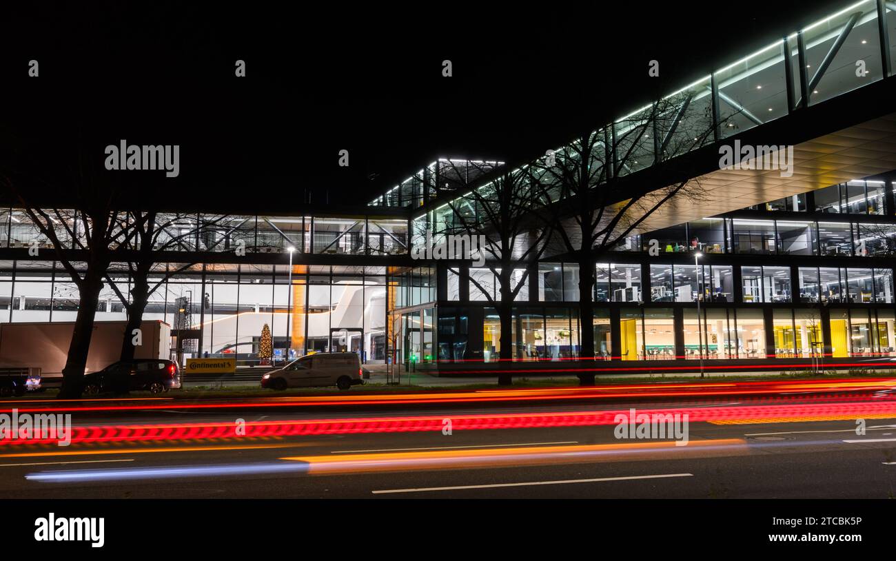 Hanover, Germany. 12th Dec, 2023. Lights shine in the new corporate ...