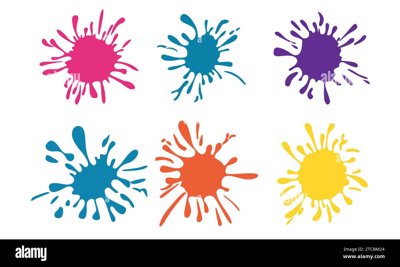 Vector color paint splatter. bright ink stains and spray blots isolated ...