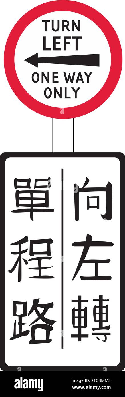 Hong Kong city traffic and road Temporary, Turn Left, One Way Only ...