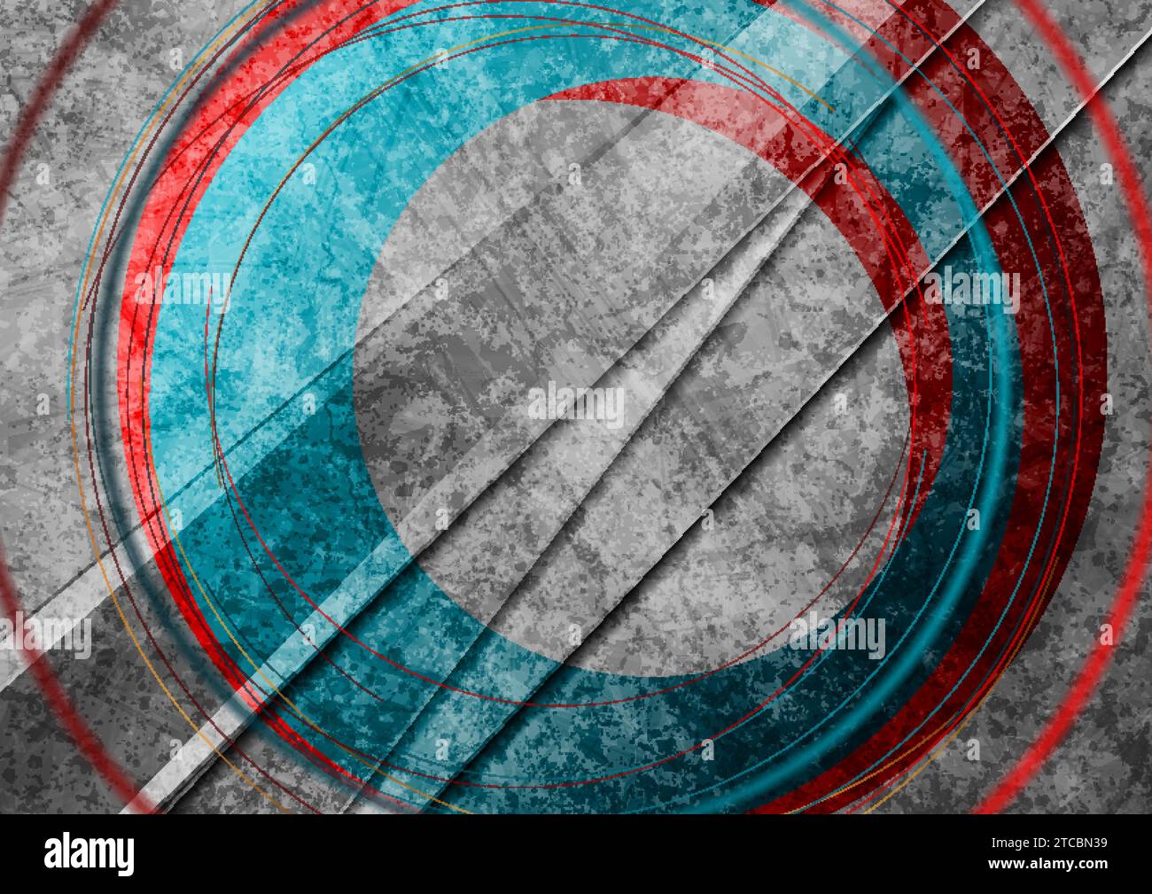 Red and blue grunge circles abstract background. Geometric tech vector ...