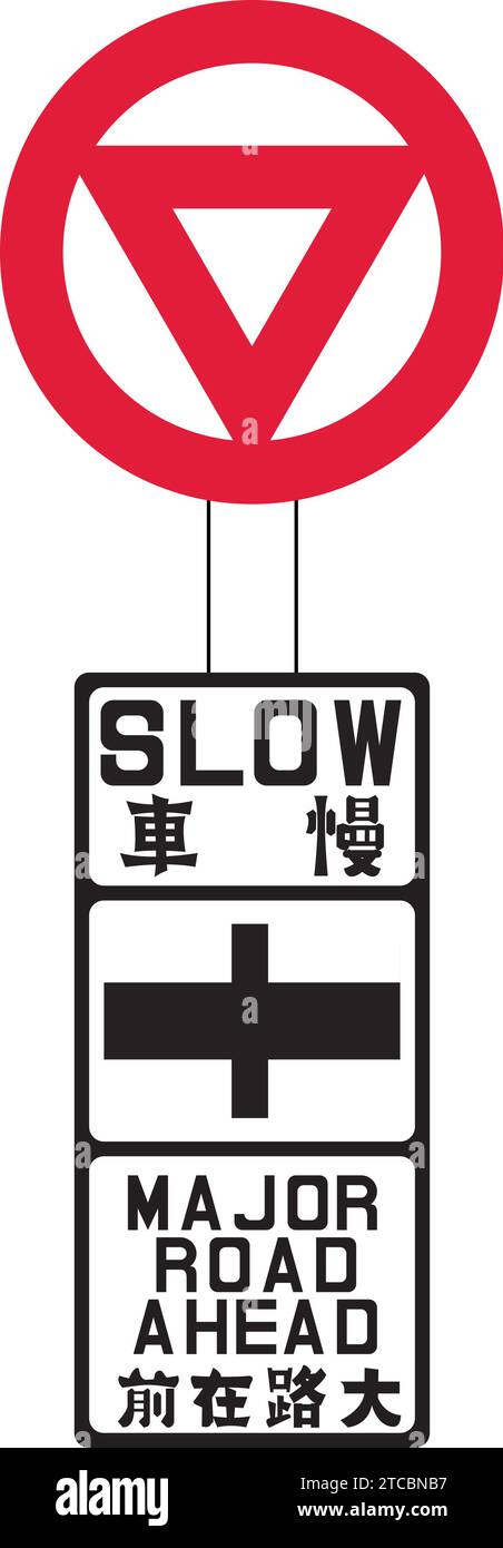 Hong Kong city traffic and road Temporary, Slow, Major Road Ahead signs ...