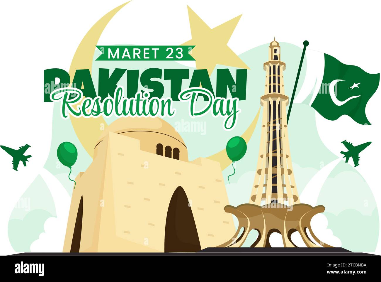 Happy Pakistan Resolution Day Vector Illustration on 23 March with ...