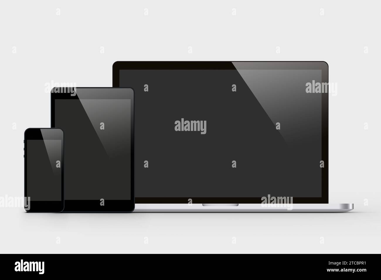 Devices set with blank screen saver isolated on grey background 3D ...