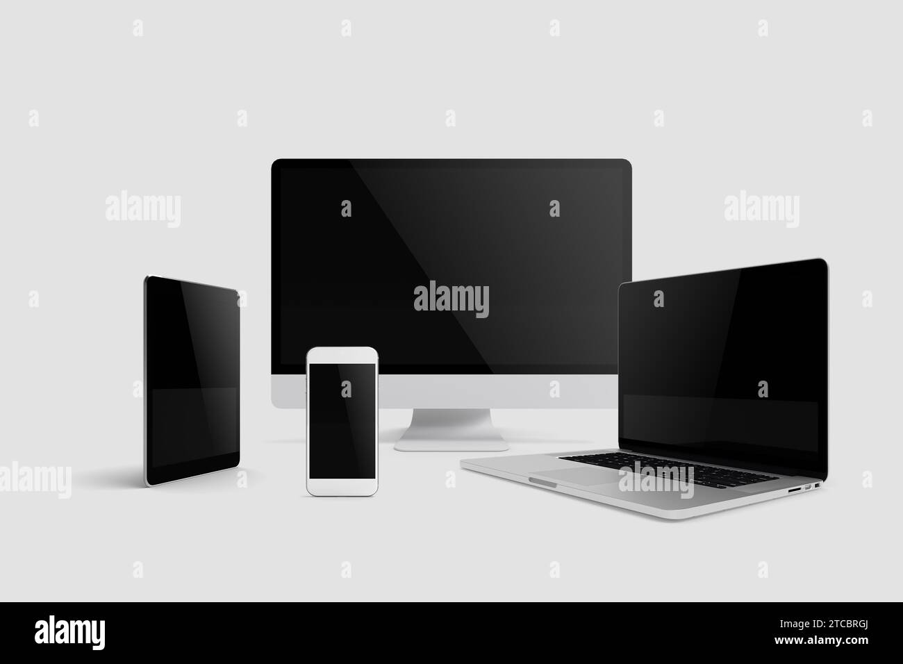 Devices set with blank screen saver isolated on grey background 3D ...