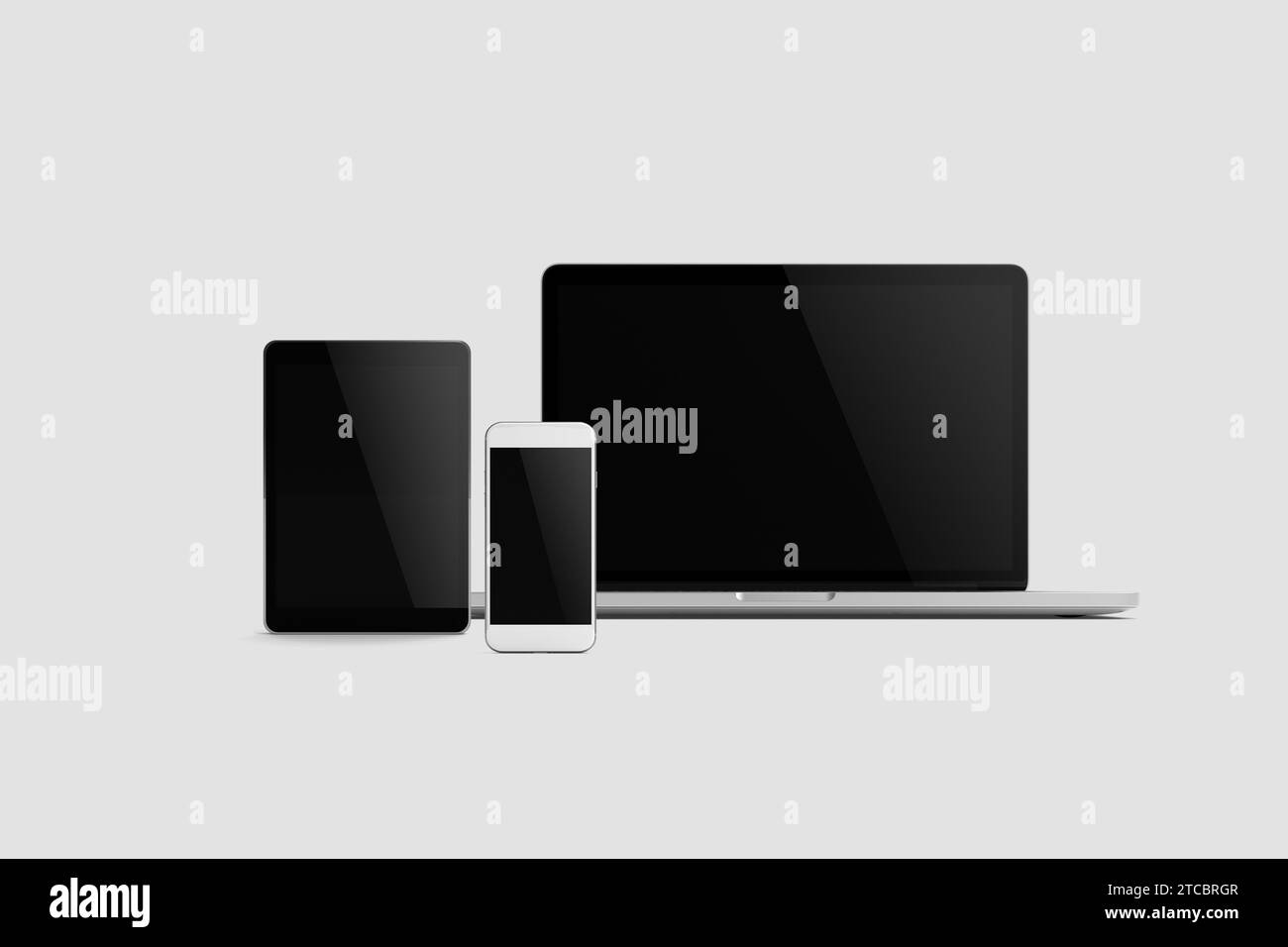 Devices set with blank screen saver isolated on grey background 3D ...