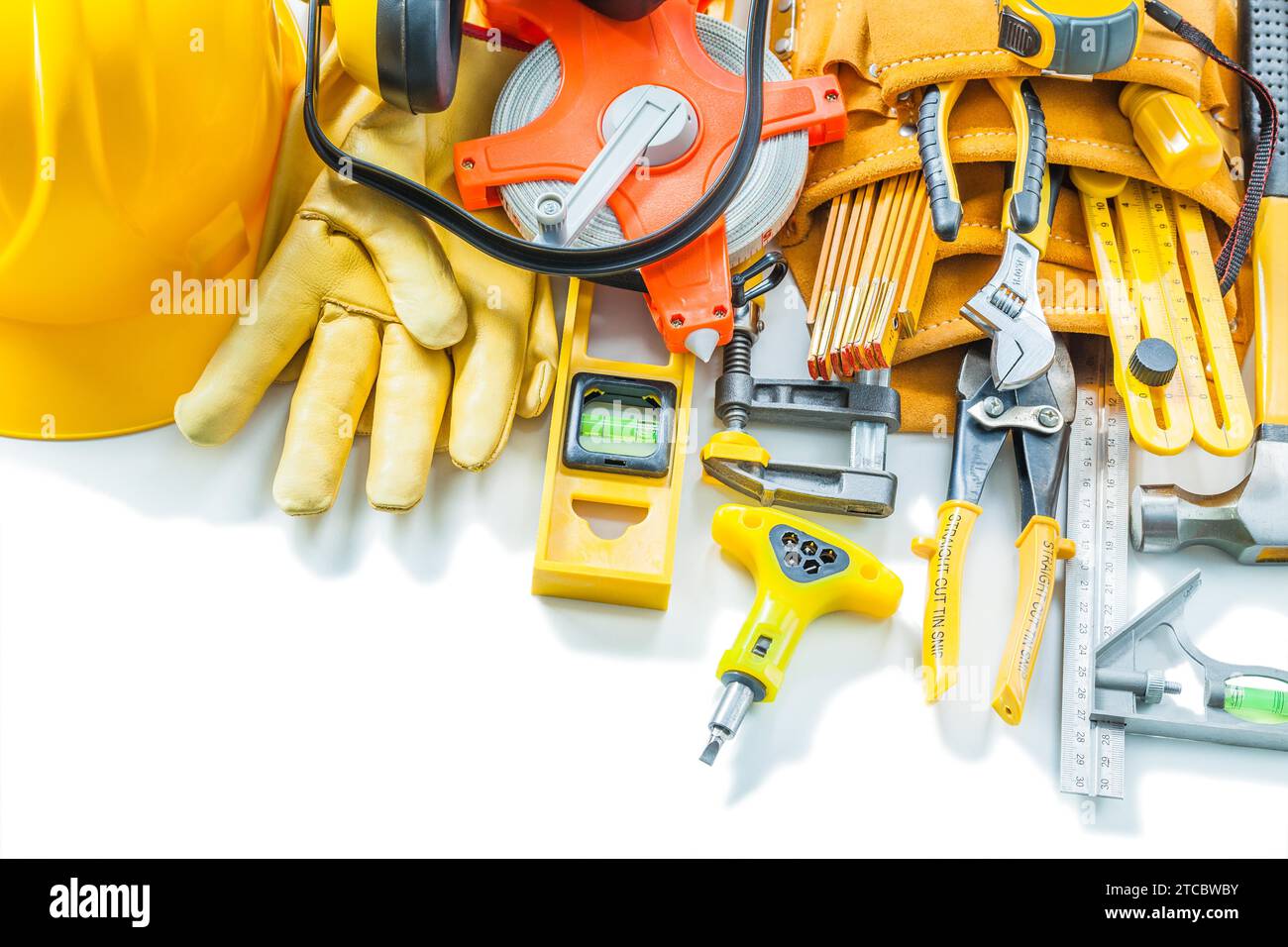 Construction tools against a white background Stock Photo - Alamy
