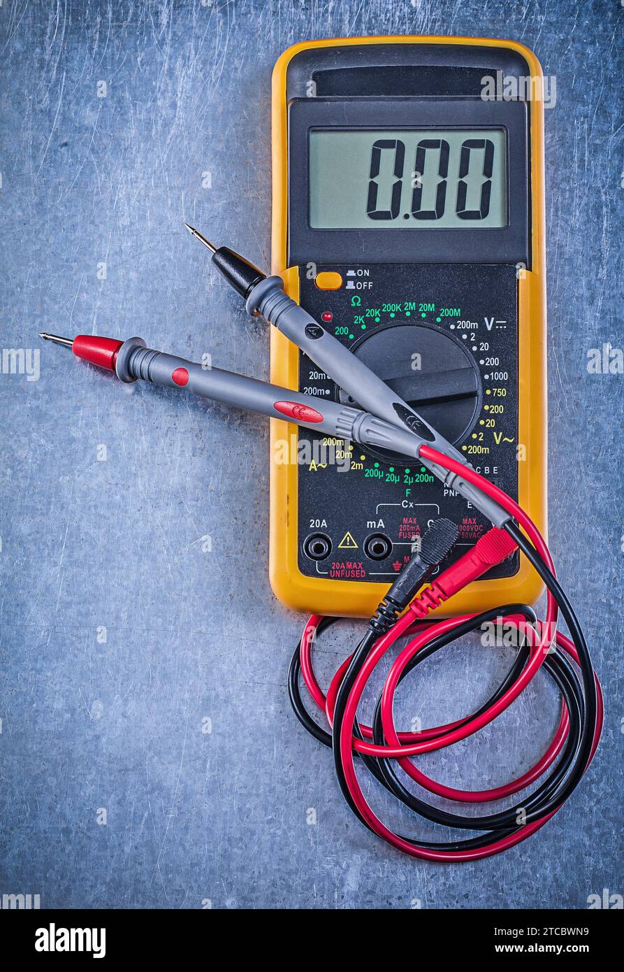 Digital electrical tester Current probe on metallic background Stock ...