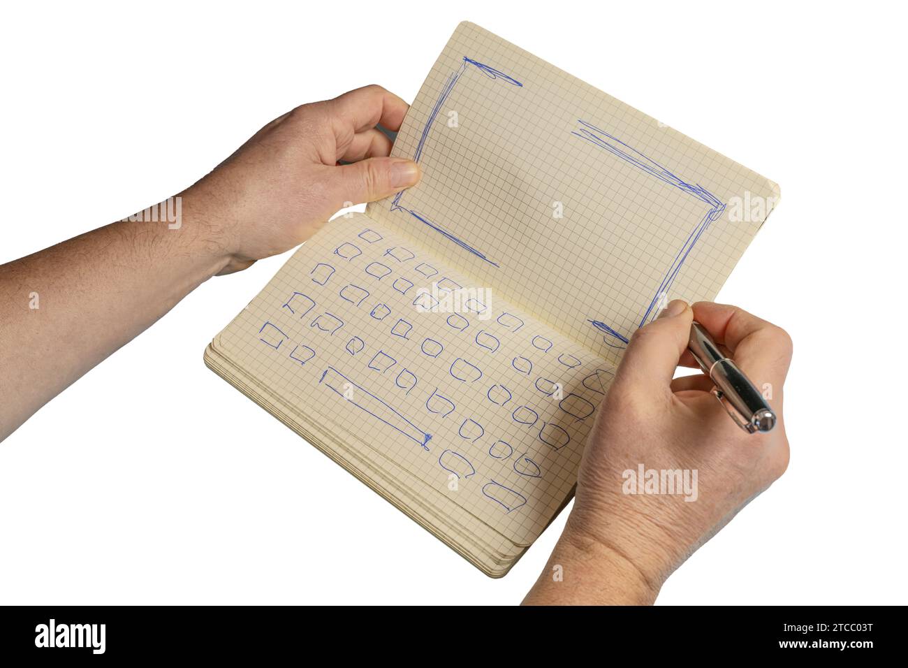 a paper notebook with the drawing of the keyboard and the screen of a ...