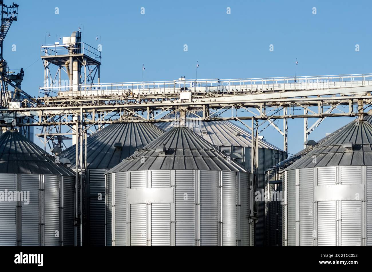 The complex silo installations for the storage of grain standing in the ...