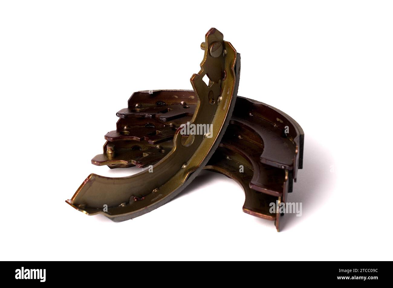 Set of 4 pieces of new rear drum brake pads, isolated on white Stock ...