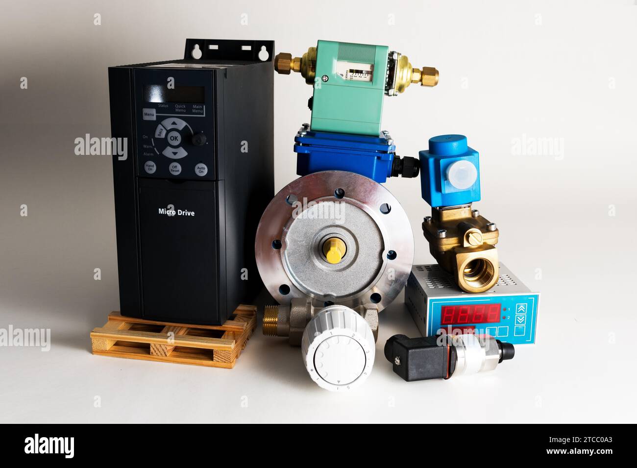 Industrial automation objects on a white background. The frequency ...