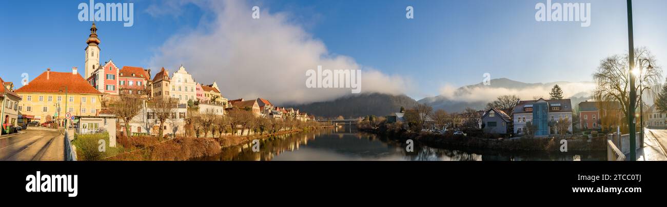 Frohnleiten panorama small city above Mur river in Styria, Austria ...