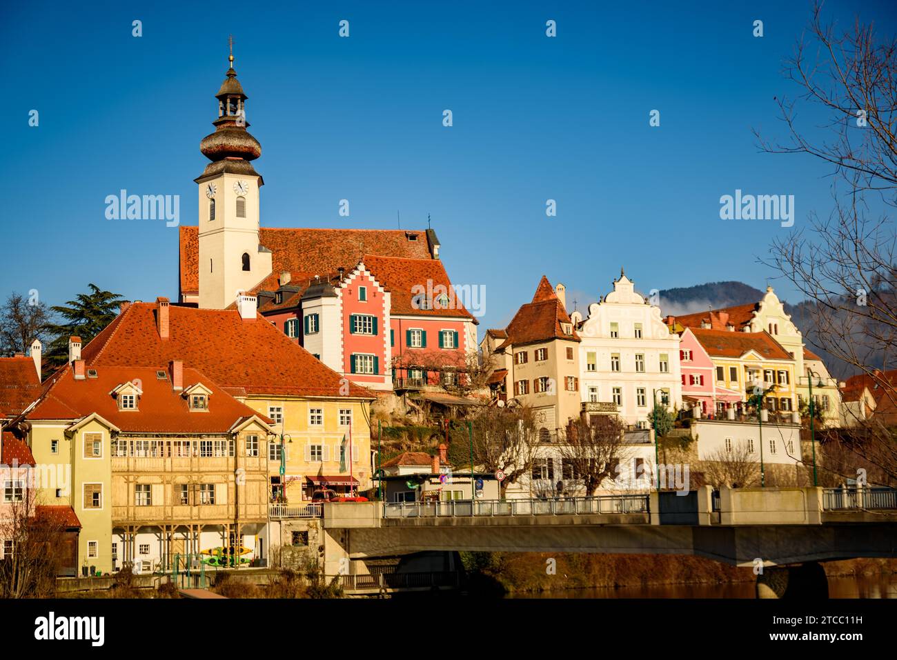 Frohnleiten small town above Mur river in Styria, Austria. View at ...