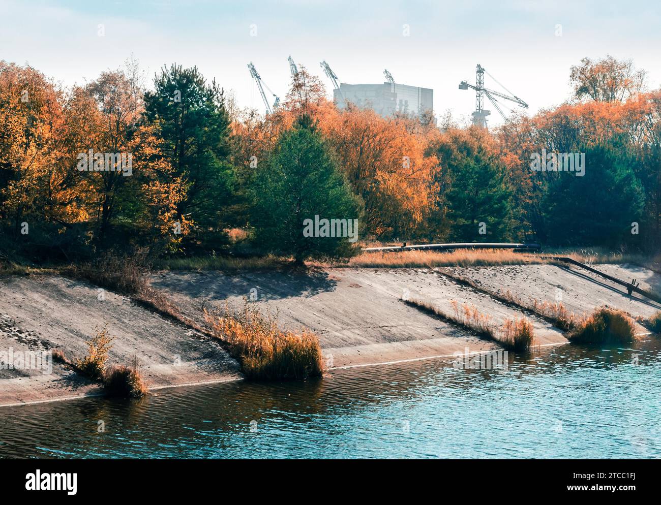 Autumn landscape forest and nuclear power plant in Chernobyl Ukraine ...