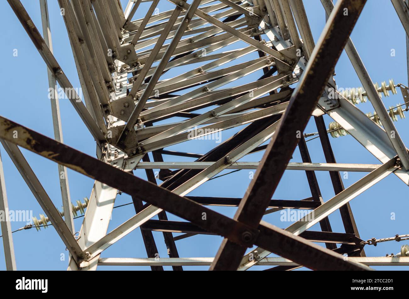 High voltage line tower structure industrial background Stock Photo - Alamy