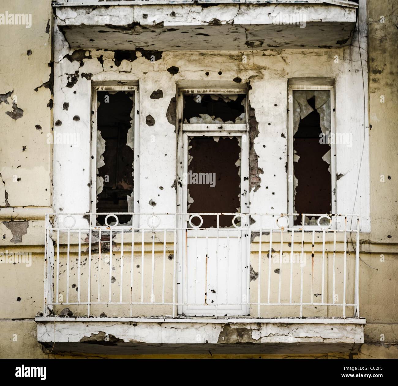 Destroyed house with traces of bullets in the walls in Ukraine Stock ...