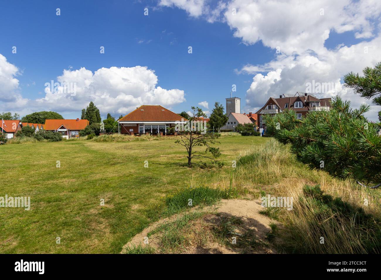 Landscape on Poel island at the Baltic sea with green vegetation and ...