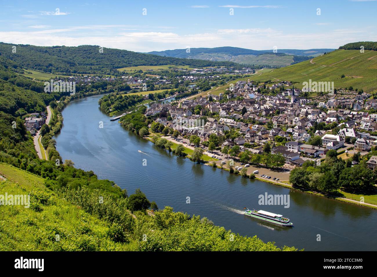 View at the valley of the river Moselle and the city of Bernkastel-Kues ...