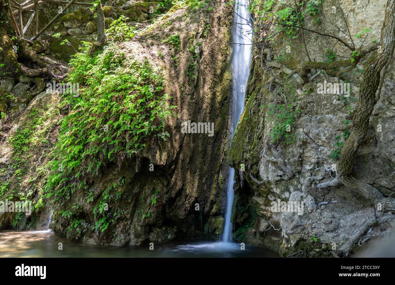 Waterfall in Petaloudes, the valley of butterflies on Greek island ...