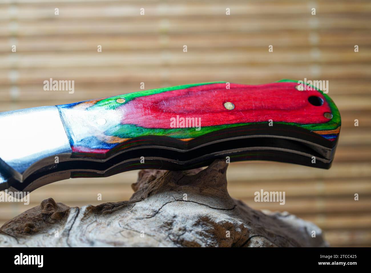 Pocket knife with wooden handle and forged scabbard in detail Stock ...