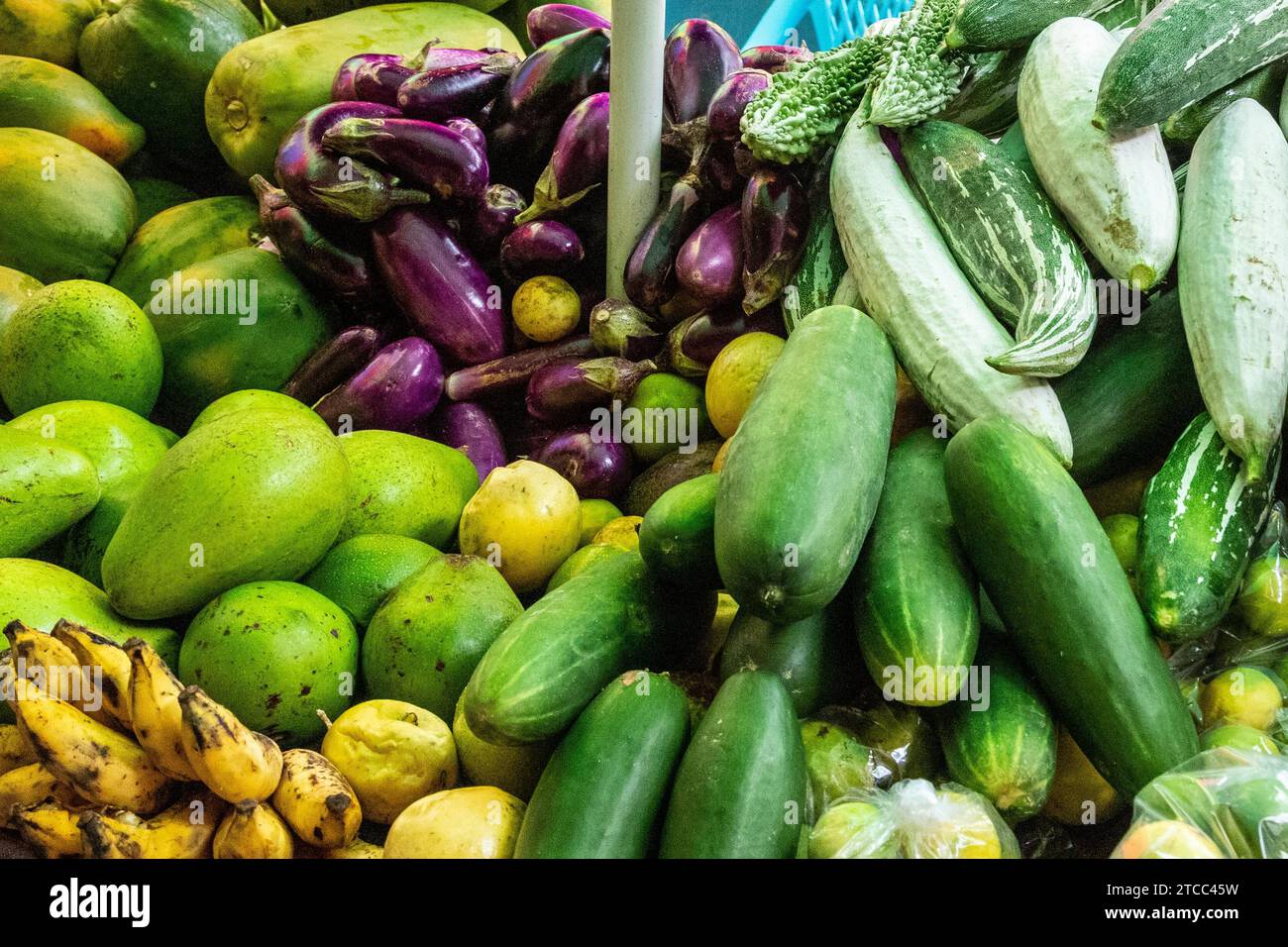 Fruit and vegetables at a market in victoria on seychelles island mahe ...