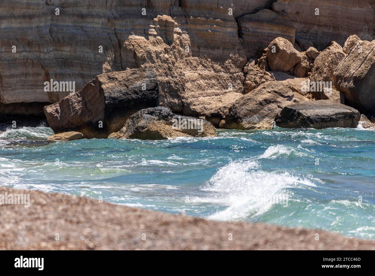 Pebble beach Akra Fourni nearby Monolithos at Rhodes island with multi ...