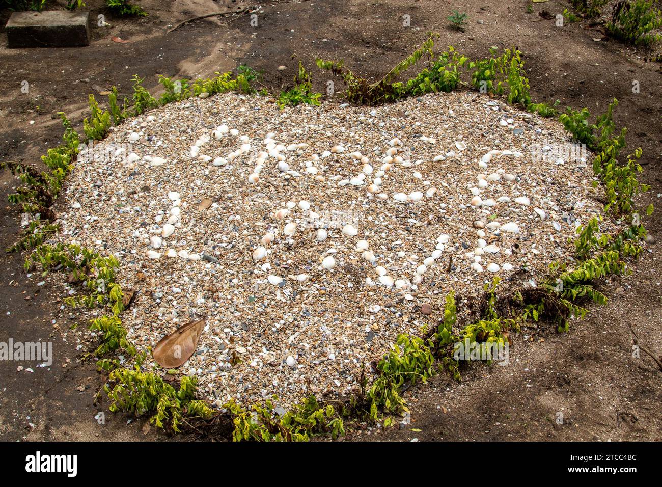 Heart built with stones and surroundes with green plants for welcome in ...