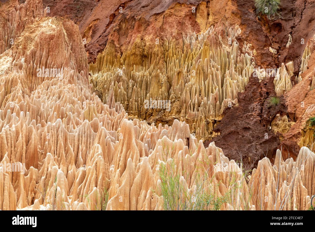 Red sandstone formations and needles (Tsingys) in Tsingy Rouge Park in ...