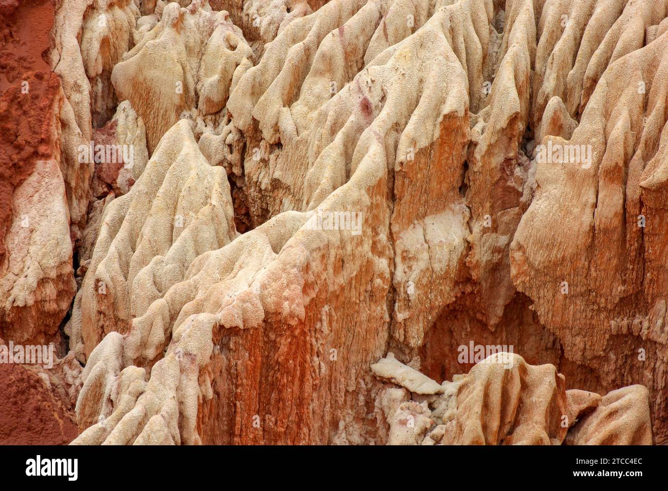 Red sandstone formations and needles (Tsingys) in Tsingy Rouge Park in ...